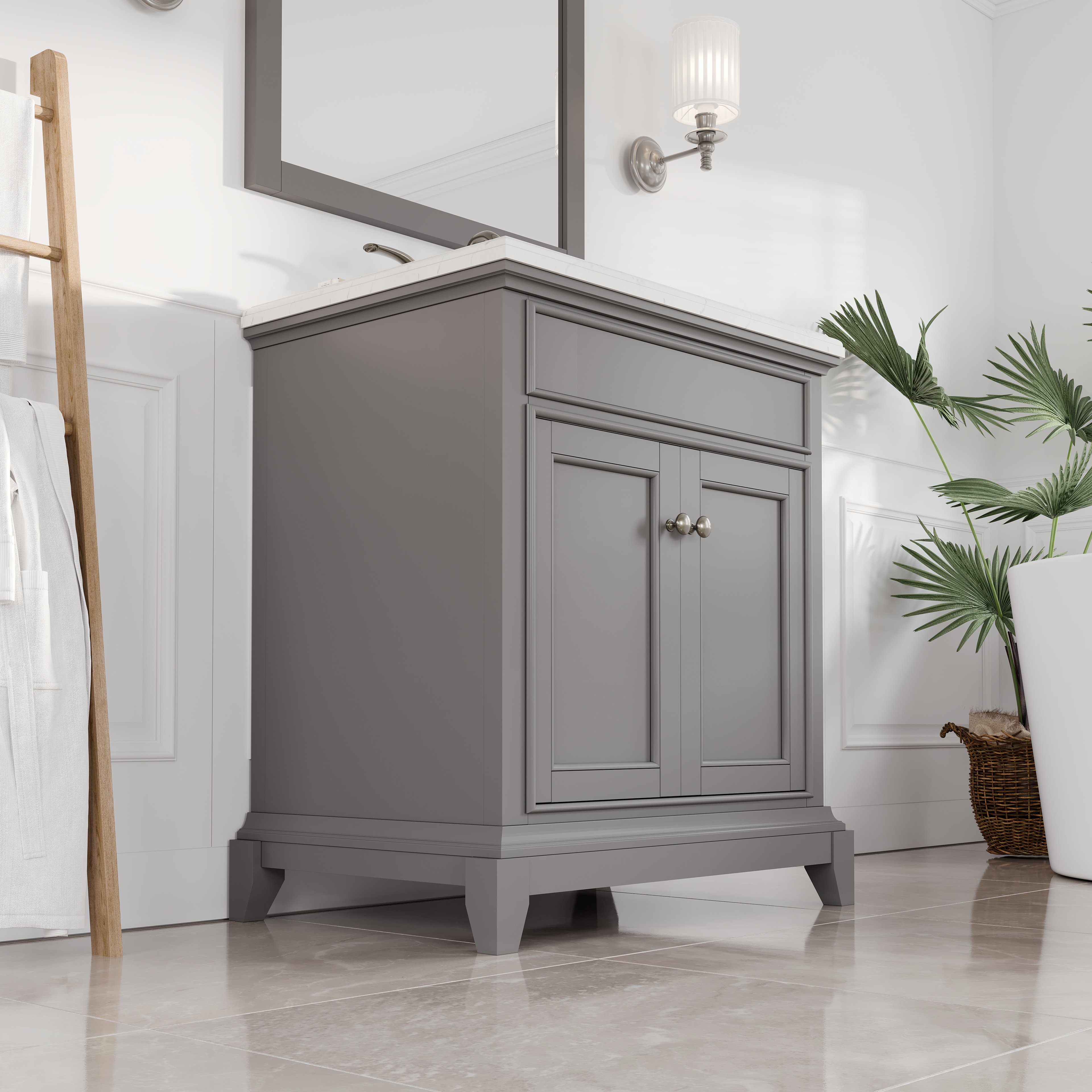 Eviva Elite Stamford . White Single Sink Bath Vanity With Carrara ...