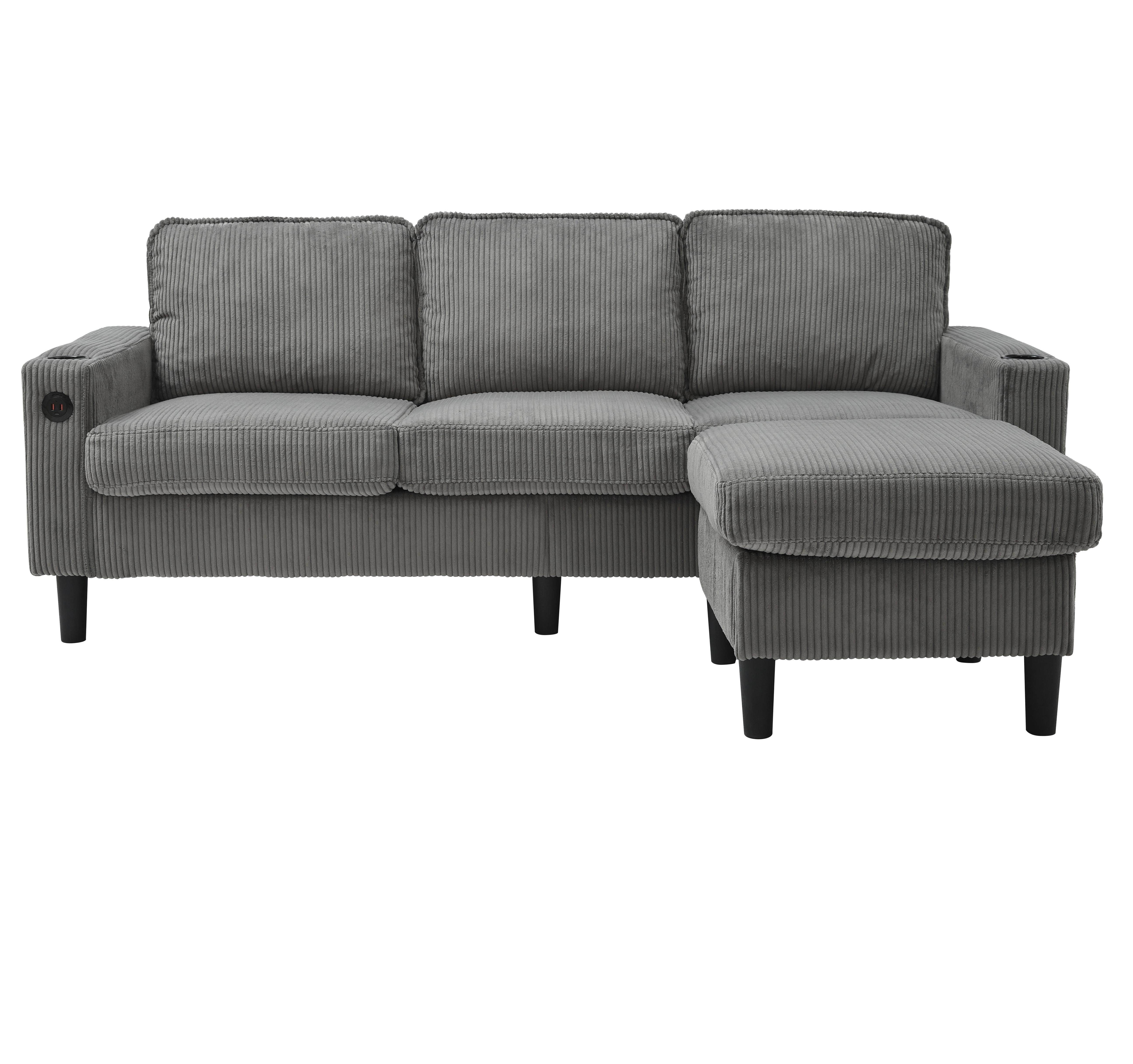 Ebern Designs Light Gray Modular Sectional Sofa With Storage Ottoman ...