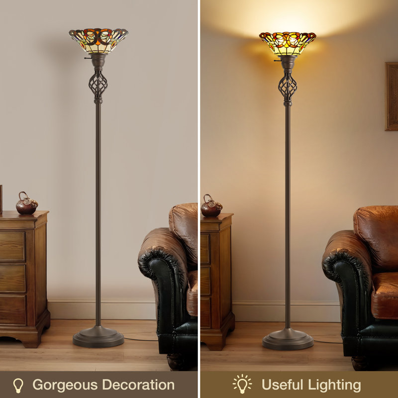 Astoria Grand 71'' Floor Lamp Torchiere Floor Lamp with Stained Glass ...