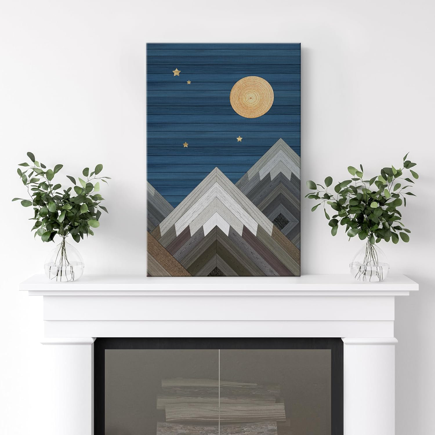 IDEA4WALL Western Wood Effect Landscape Mountains Moon Natural Abstract ...