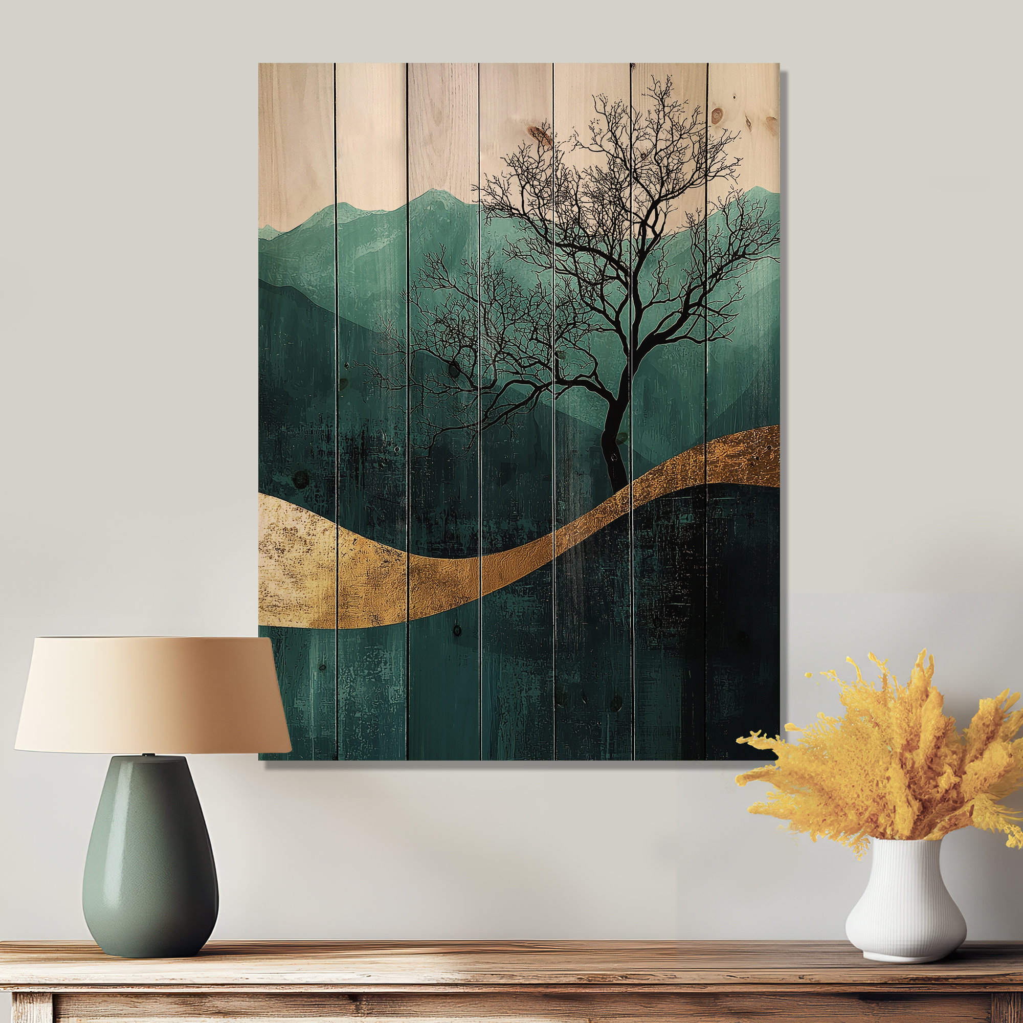 Ophelia & Co. Quiet Bold Tree In Emerald Gold Harmony - Landscape ...