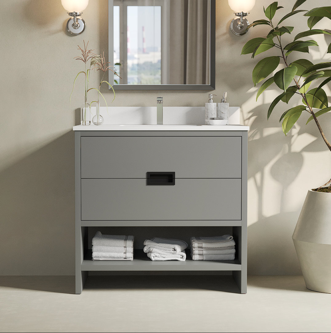 Latitude Run® Urav 36'' Single Bathroom Vanity with Quartz Vanity Top ...