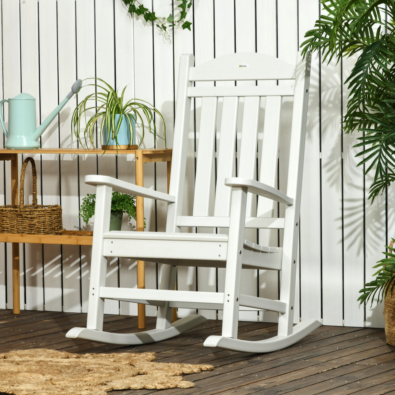 Highland Dunes Outsunny Outdoor Rocking Chair, All Weather-Resistant ...