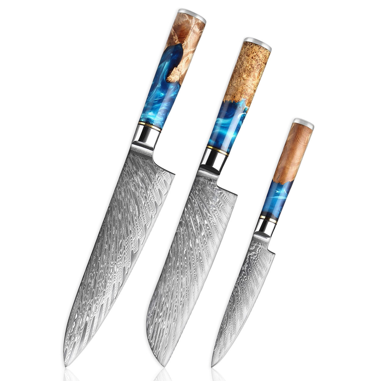Senken Knives 3-Piece Damascus Steel Japanese Knife Set Tsunami ...