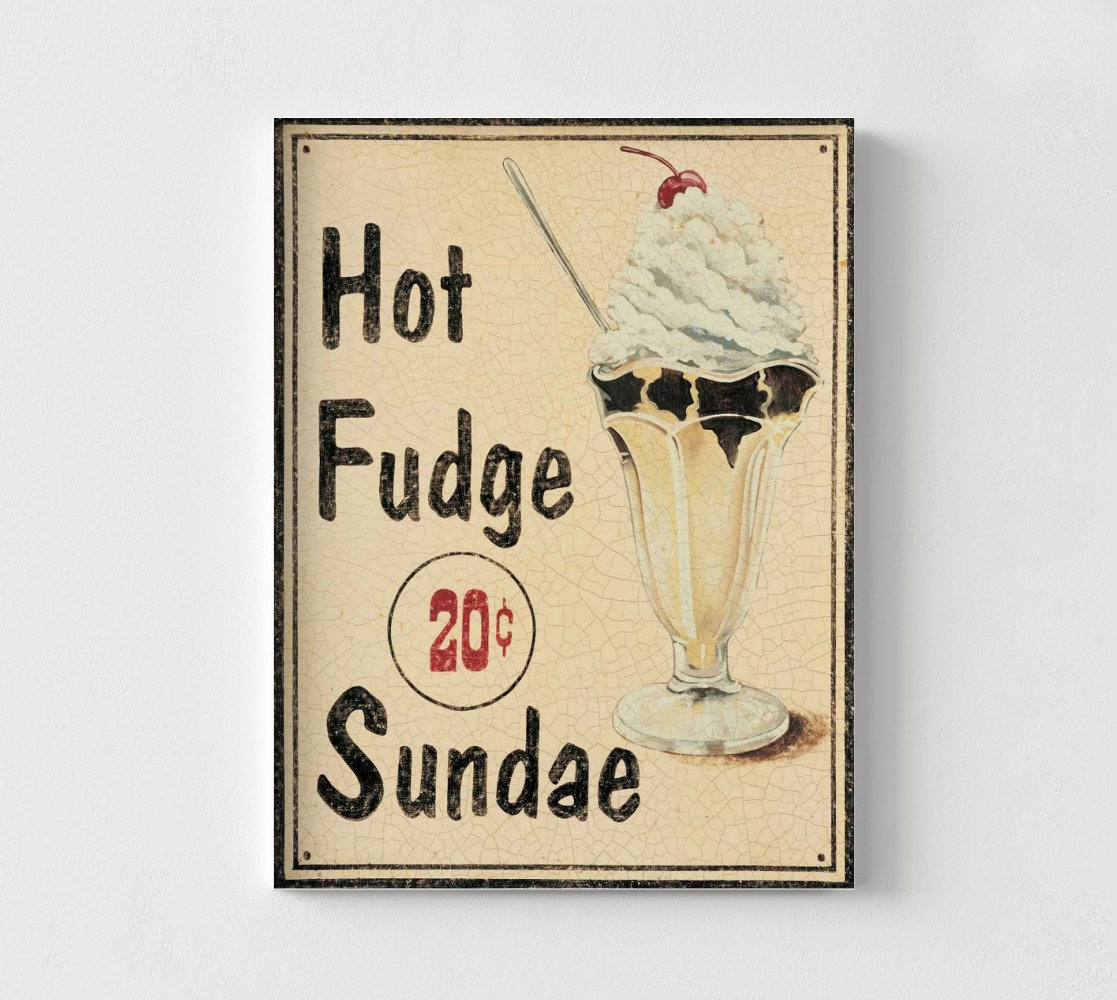 WeFrameArt Sundae Ice Cream Retro Sign Poster Print, Vintage Diner Wall ...