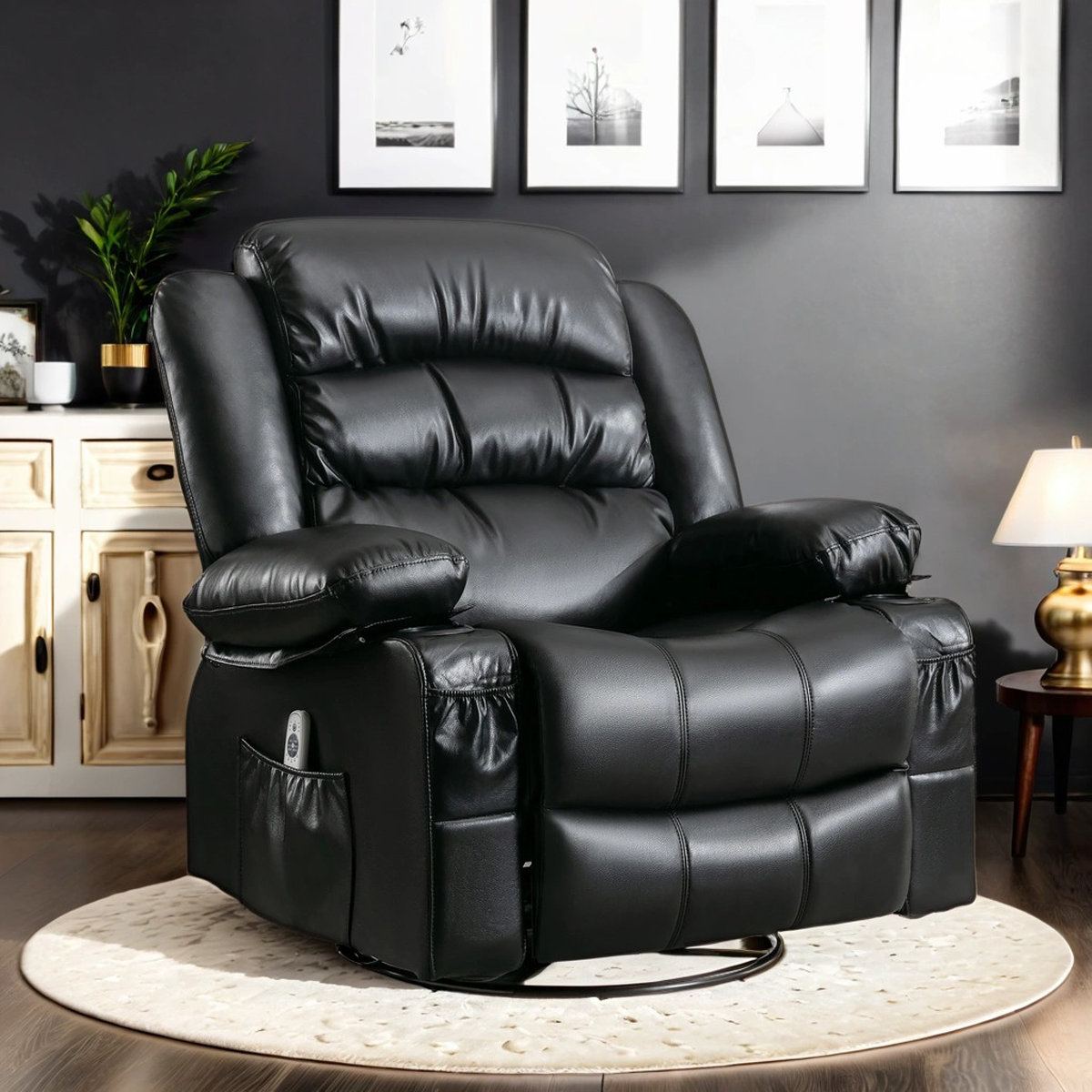Latitude Run® PU Massage Swivel Rocker Recliner Chair With Vibration ...