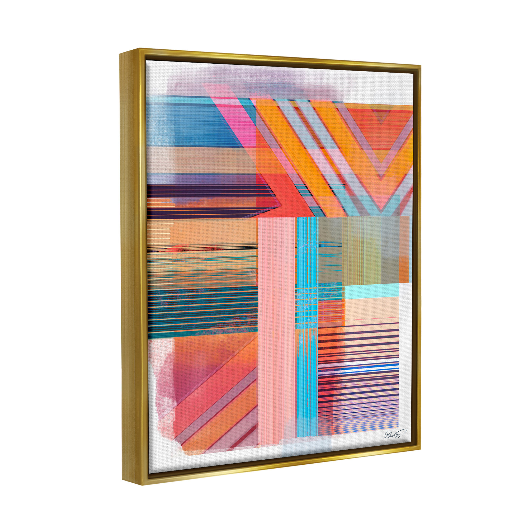 Wrought Studio™ Modern Overlapping Patterns Framed Floater Canvas Wall ...