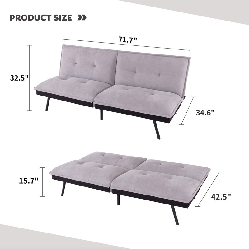 George Oliver Jimmer 71" Tufted Convertible Futon Twin Size with Wood ...