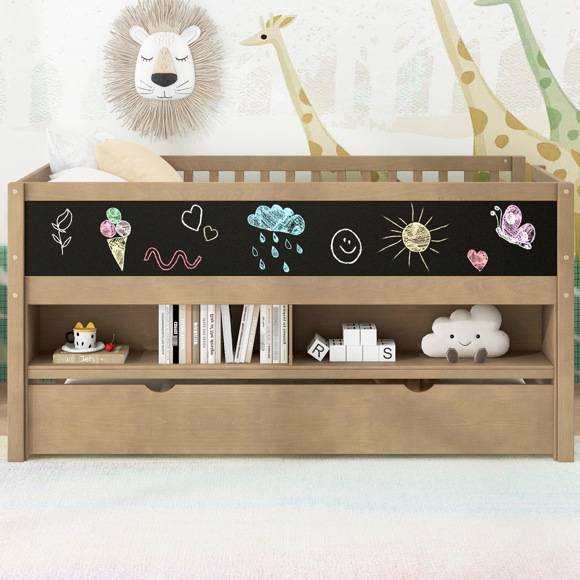 Ophelia & Co. Twin Size Low Loft Bed With Built-in Storage, Blackboard ...