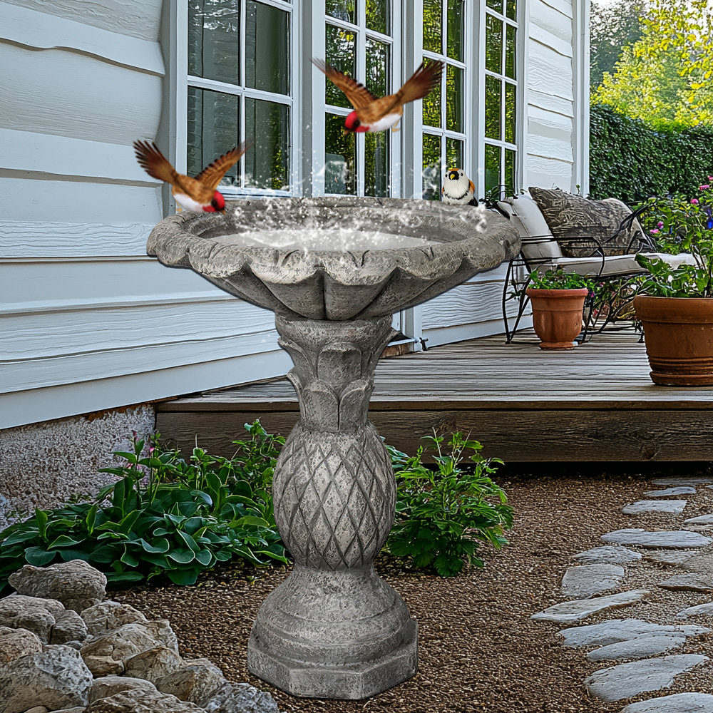 World Menagerie 24.8"Outdoors Garden Concrete Bird Bath Decor, Pedestal ...