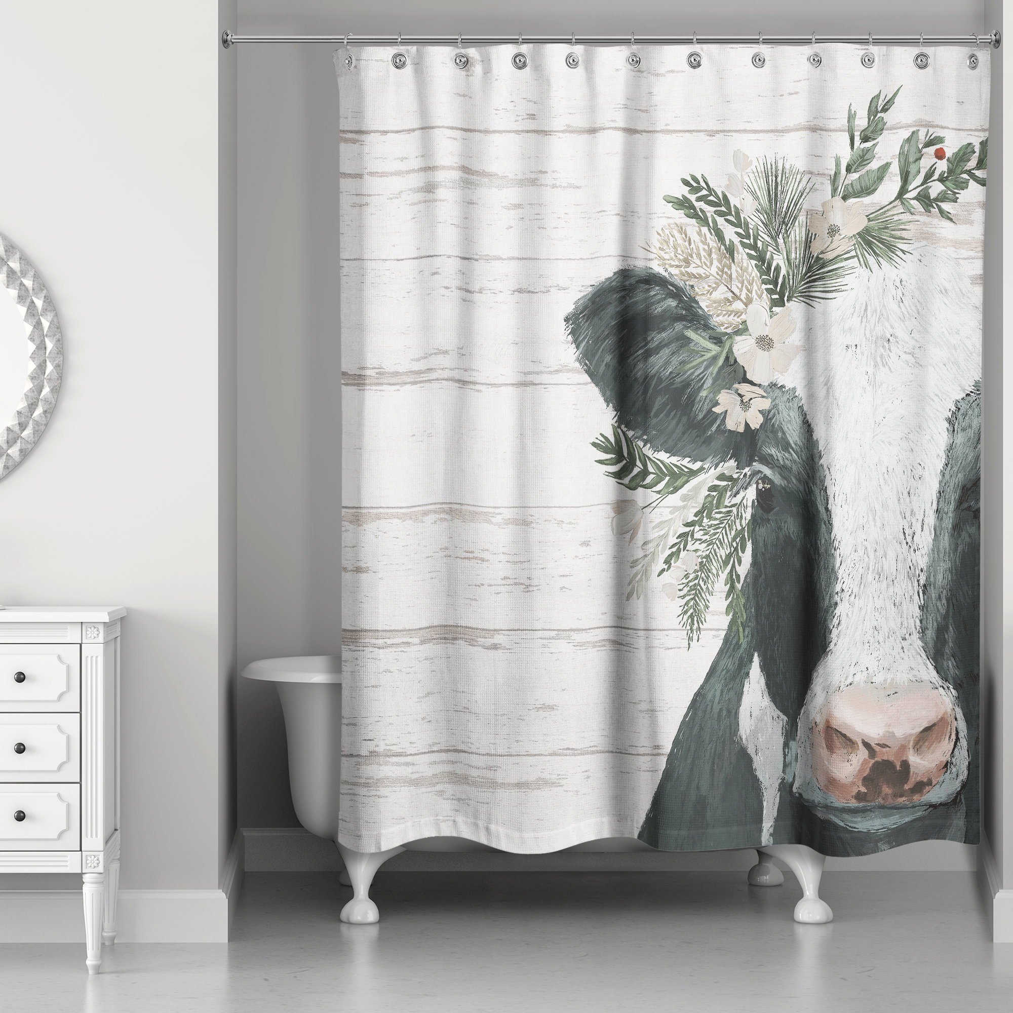 Ivy Bronx Floral Dairy Cow Shower Curtain | Wayfair