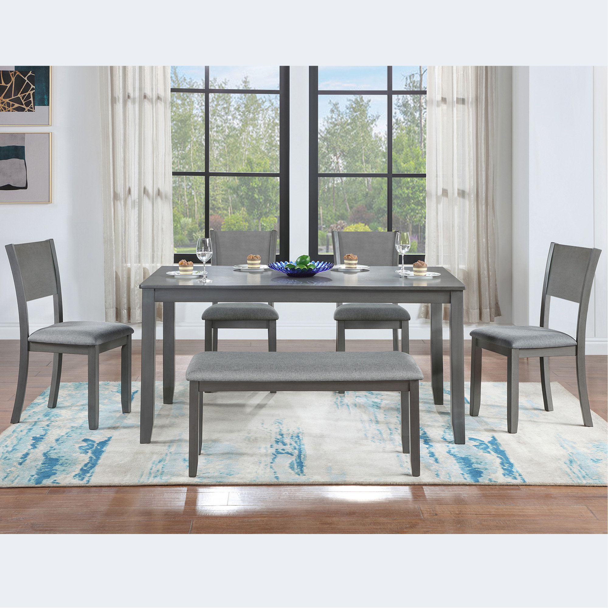 Ophelia & Co. Wooden Dining Rectangular Table With Bench, Kitchen Table ...