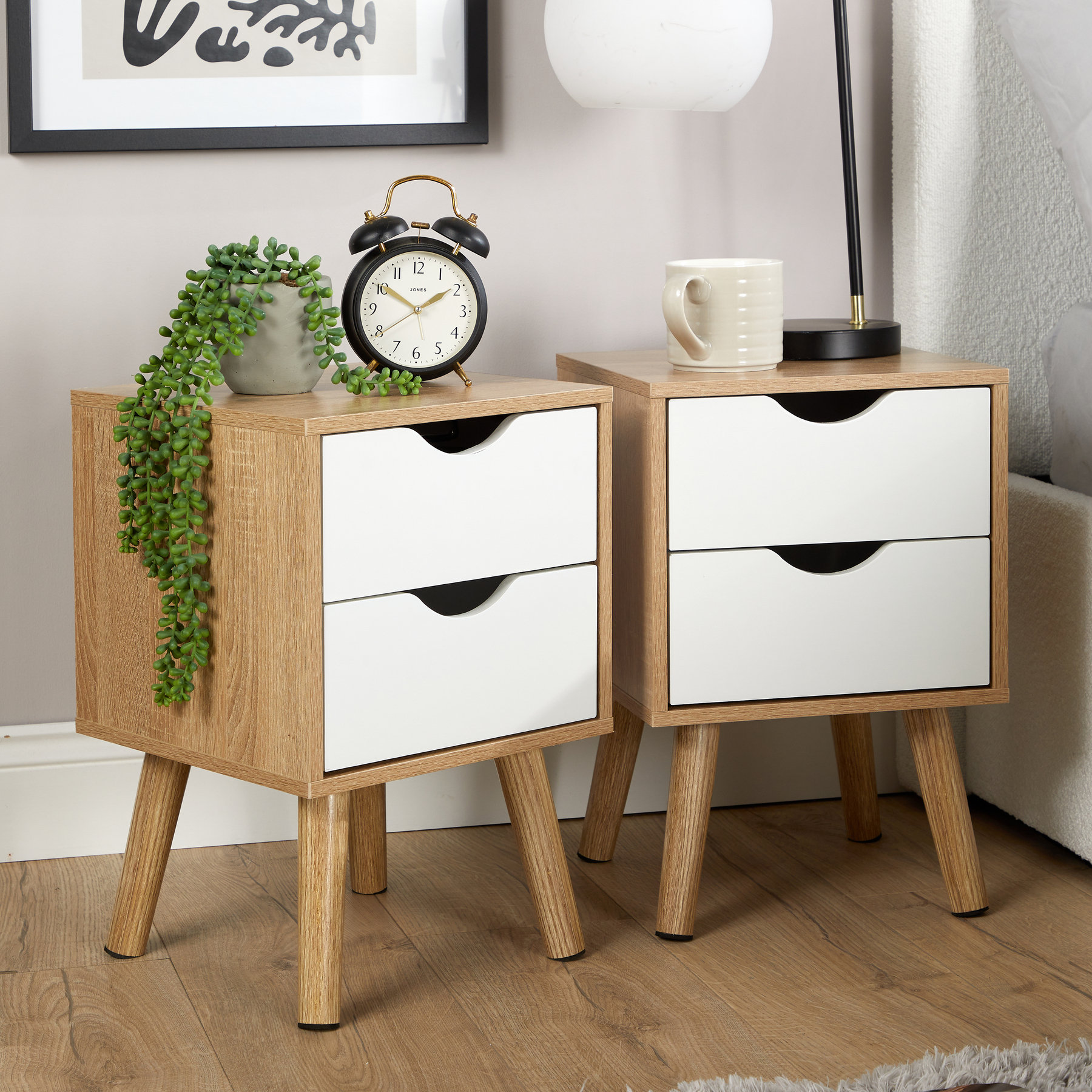 Norden Home Clarinda Pair of 2 Drawer Scandi Bedside Table Units ...