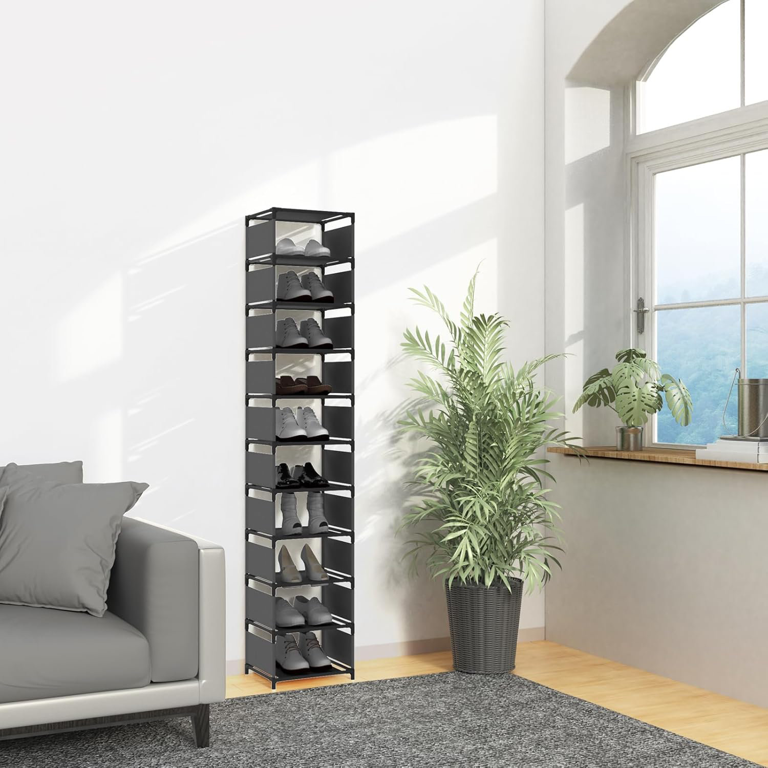 Rebrilliant Vertical Narrow Tall Shoe Rack for front Door Entrance,10 ...