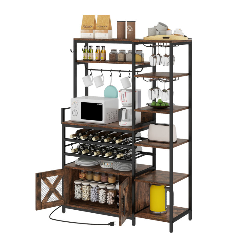17 Stories Wilkinsburg Baker's Rack with Power Outlet & Bottle Storage ...