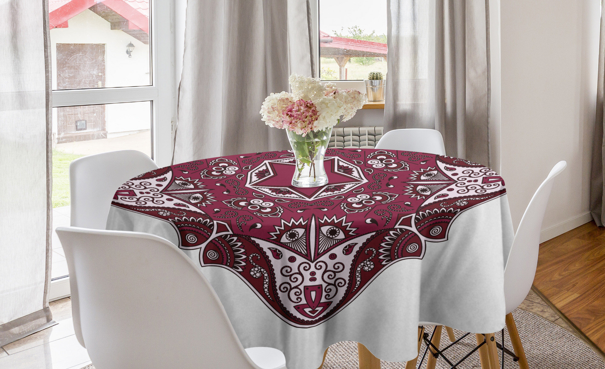 East Urban Home Mandala Round Tablecloth, Maroon Universe And Microcosm ...