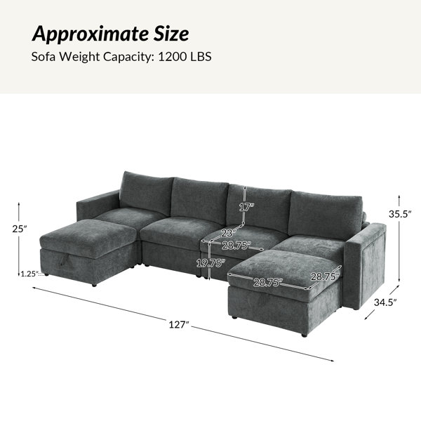Ebern Designs Doulyn 6 Piece Storage Modular Sectional Sofa With Multi ...