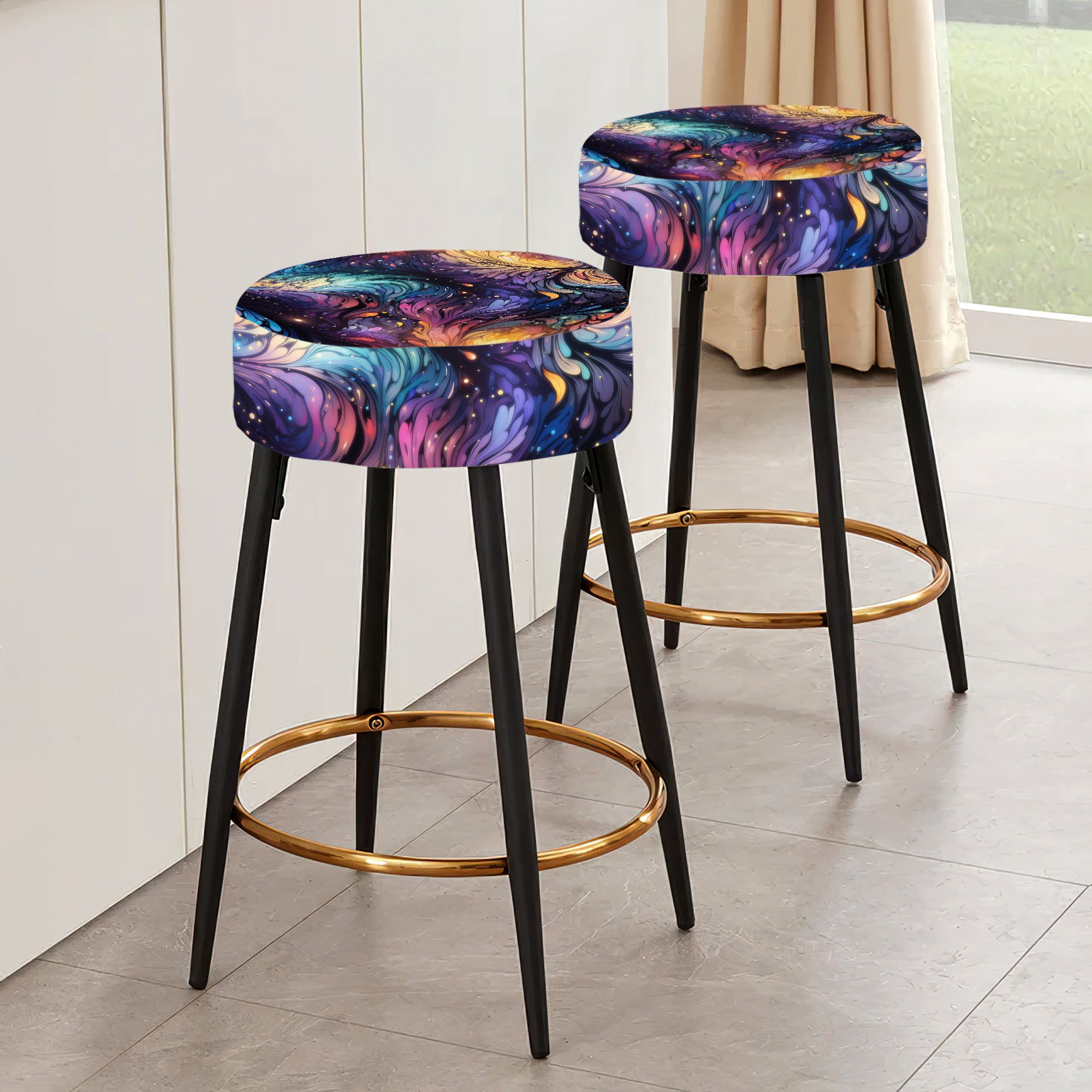 Design Art Colorful Cosmic Ikat Journey - Abstract Bar Stools Set Of 2 ...