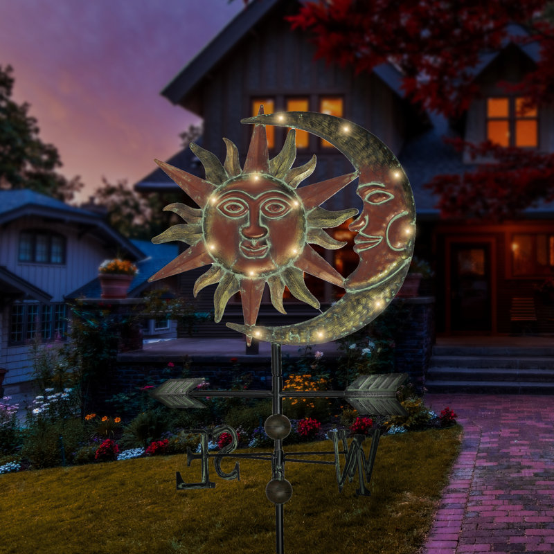 Bungalow Rose Metal Bronze Sun Face Weathervane Decorative Garden Stake ...
