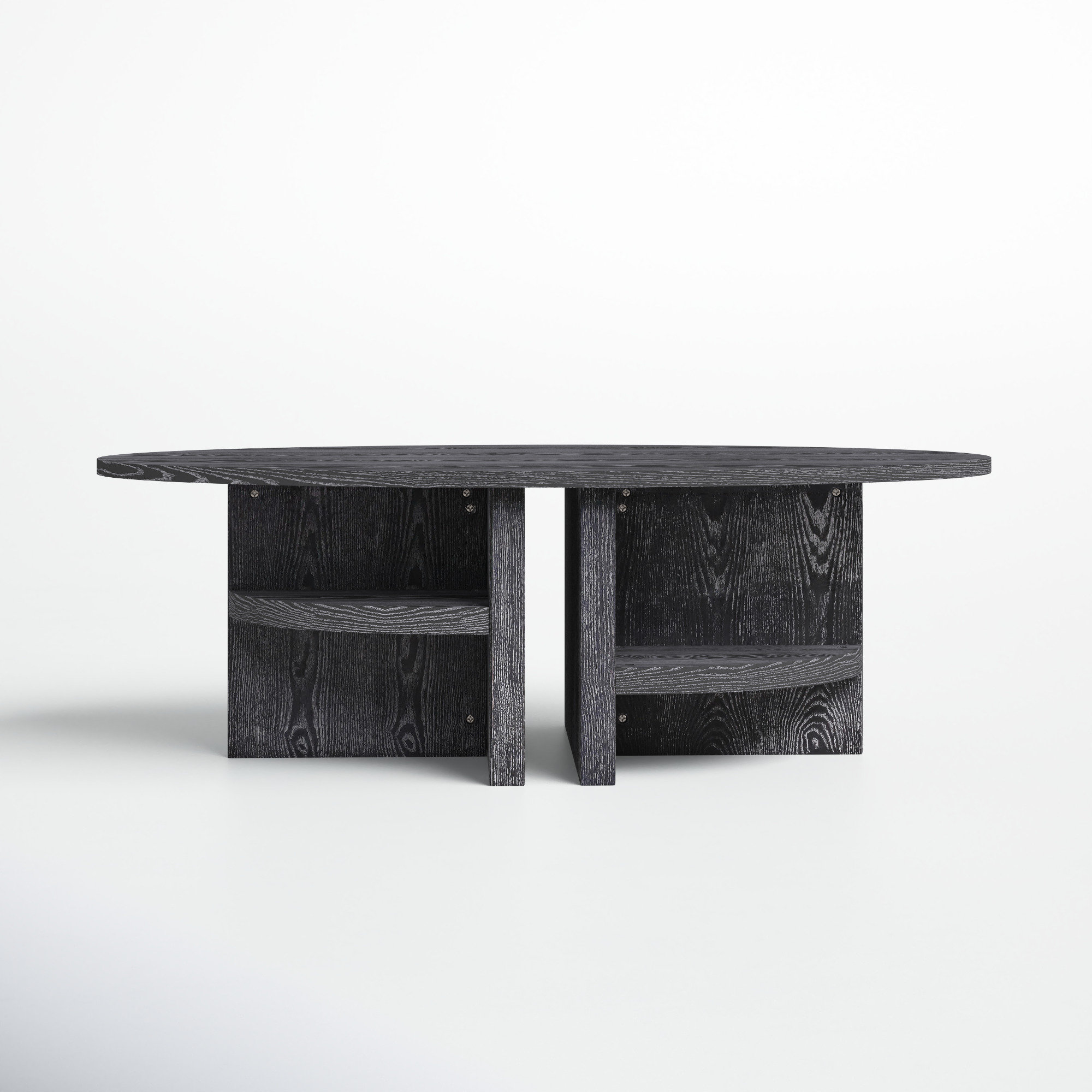 Joss & Main Gray Modern Neutral Oval Coffee Table with Shelves ...