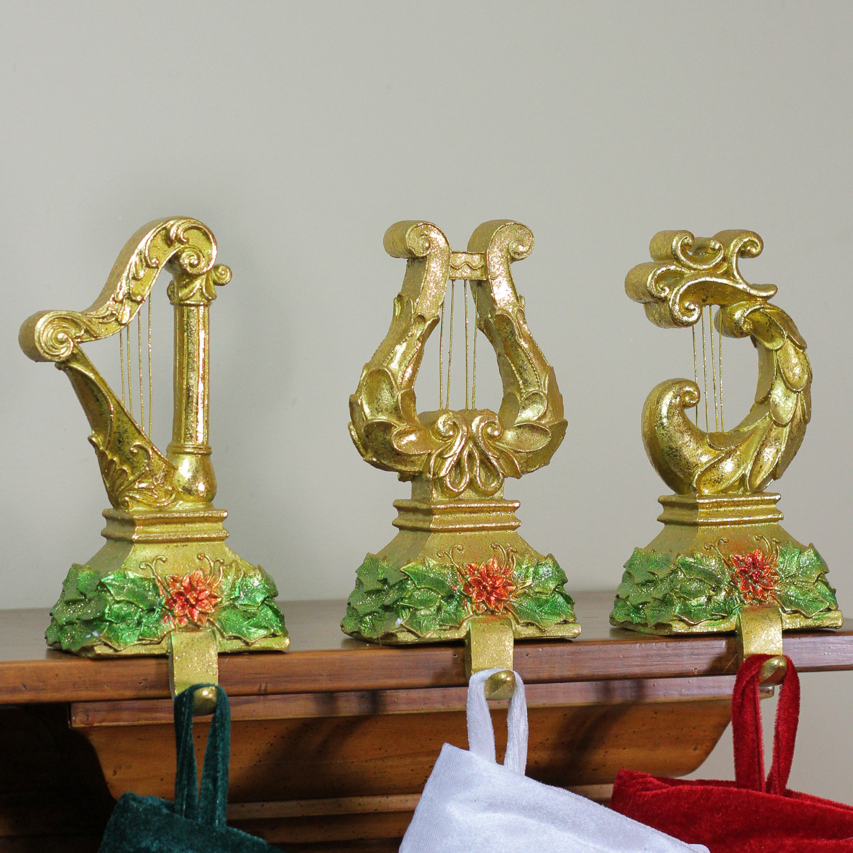 Northlight Seasonal Set of 3 Glittered Gold Harp Christmas Stocking ...