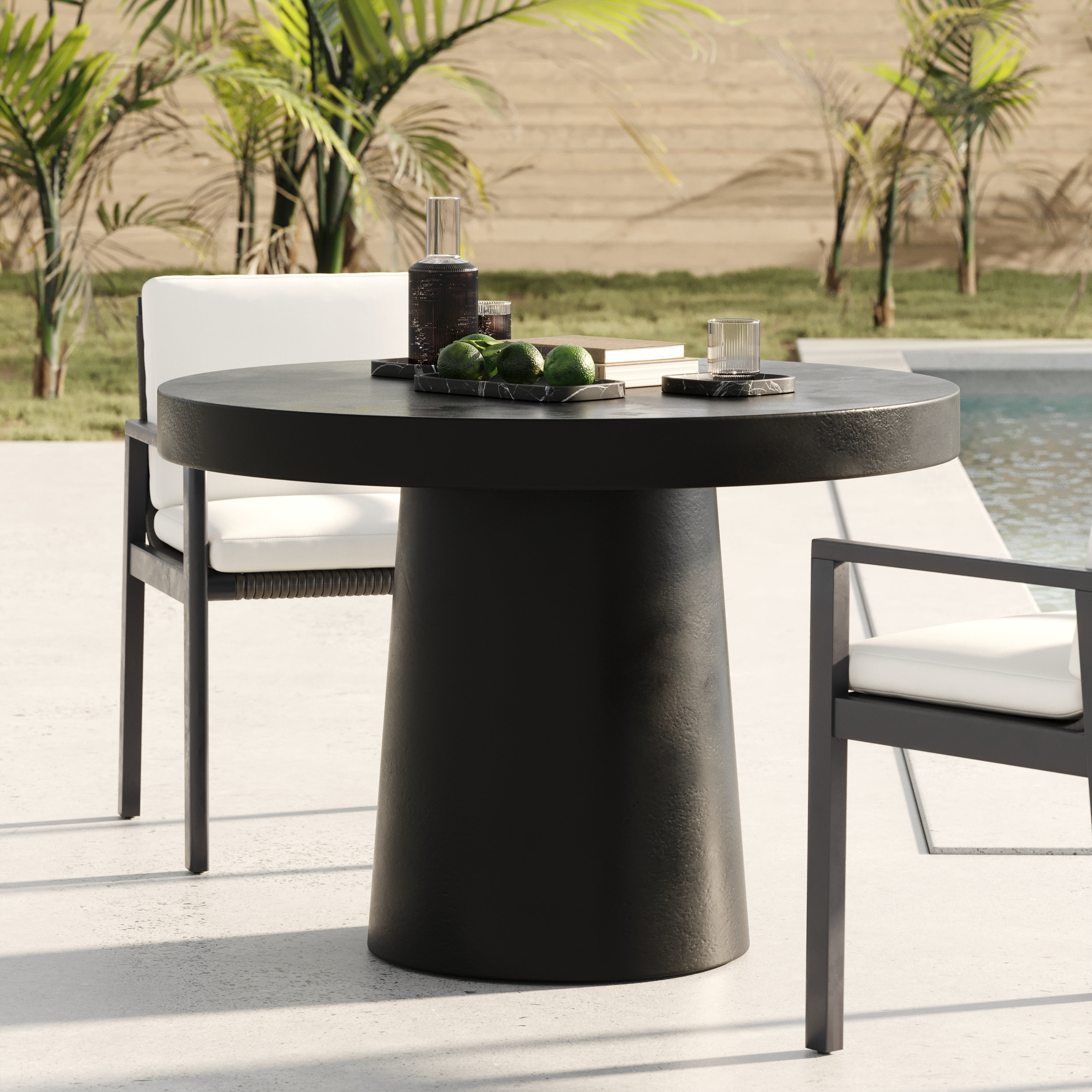 Latitude Run® Desoto - Modern Black Concrete Round Dining Table | Wayfair