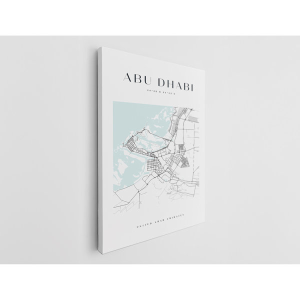 Trinx Abu Dhabi Map Print, United Arab Emirates Canvas Print | Wayfair