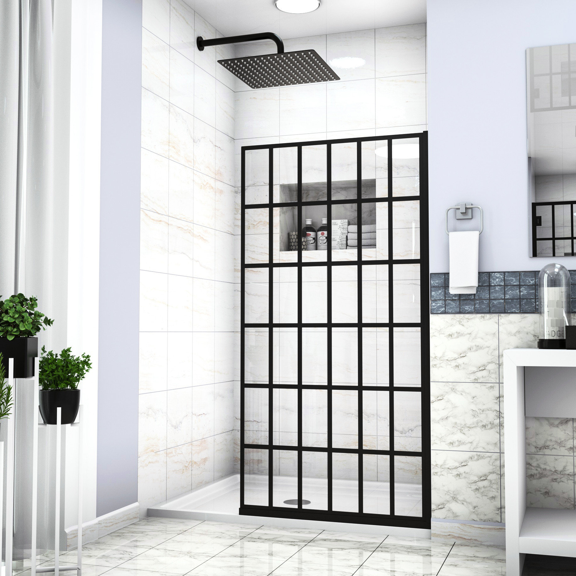 BalmyBoulevard 34"X72" Shower Door In Matte Black - Open Entry, Single ...