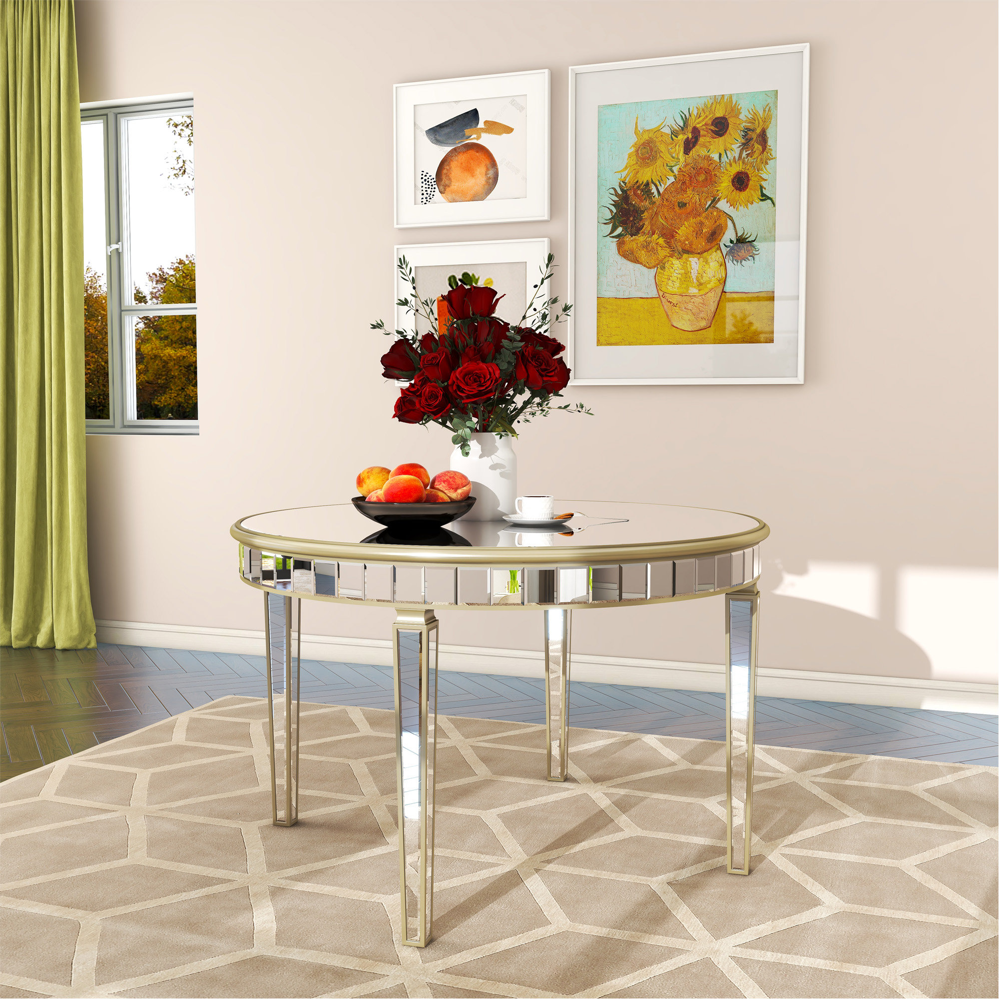 House of Hampton Exquisite Round Glass Dining Table With Stylish Legs ...