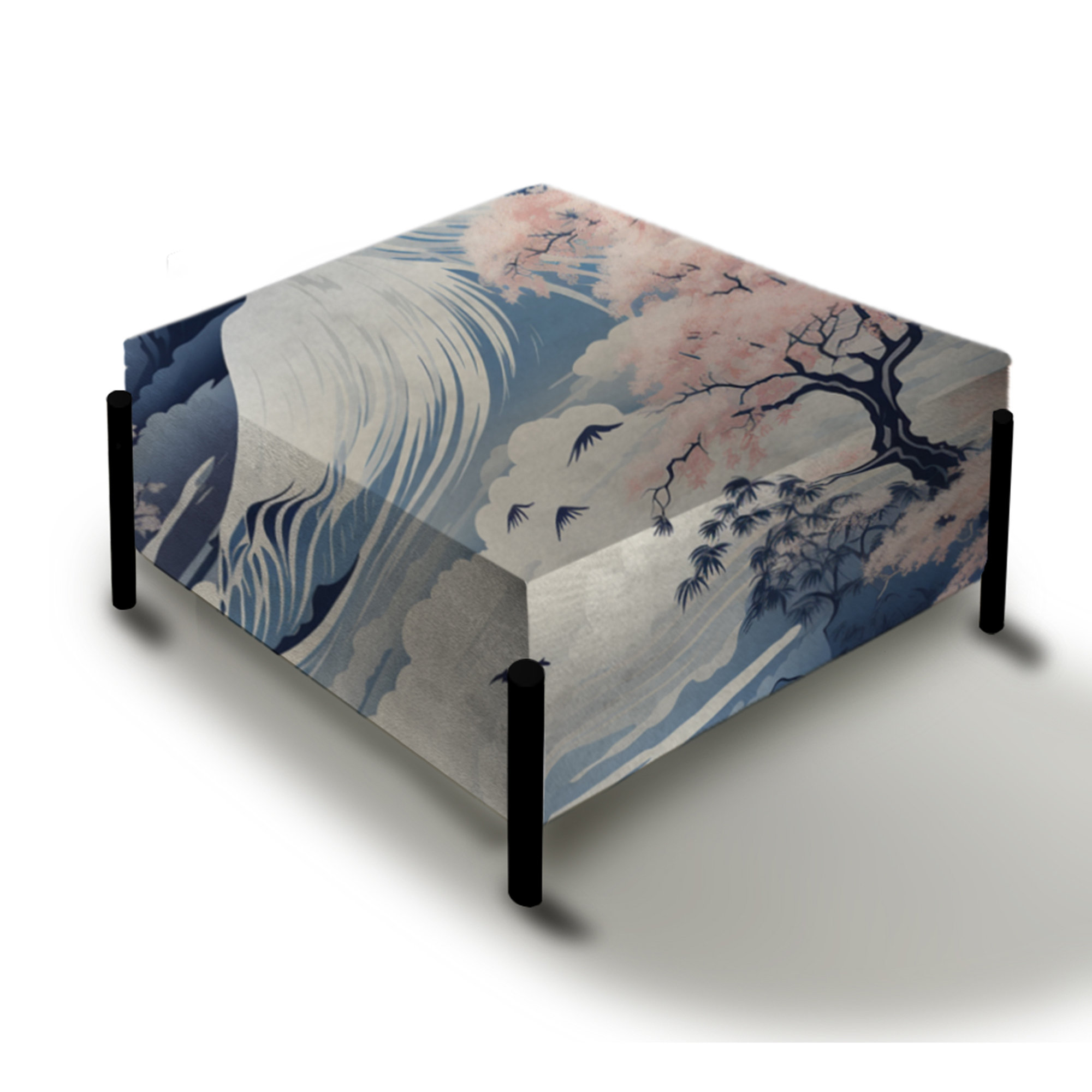 Design Art Blue And Pink Zen Japanese Landscape - Japanese Large Square ...