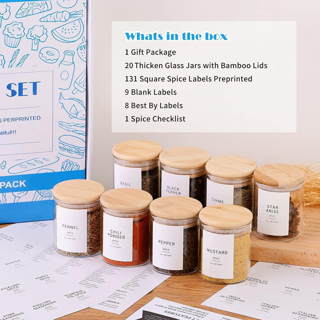 Mint Pantry Glass Spice Jars With Bamboo Lids - 20 Pcs Thicken(2.4Mm ...