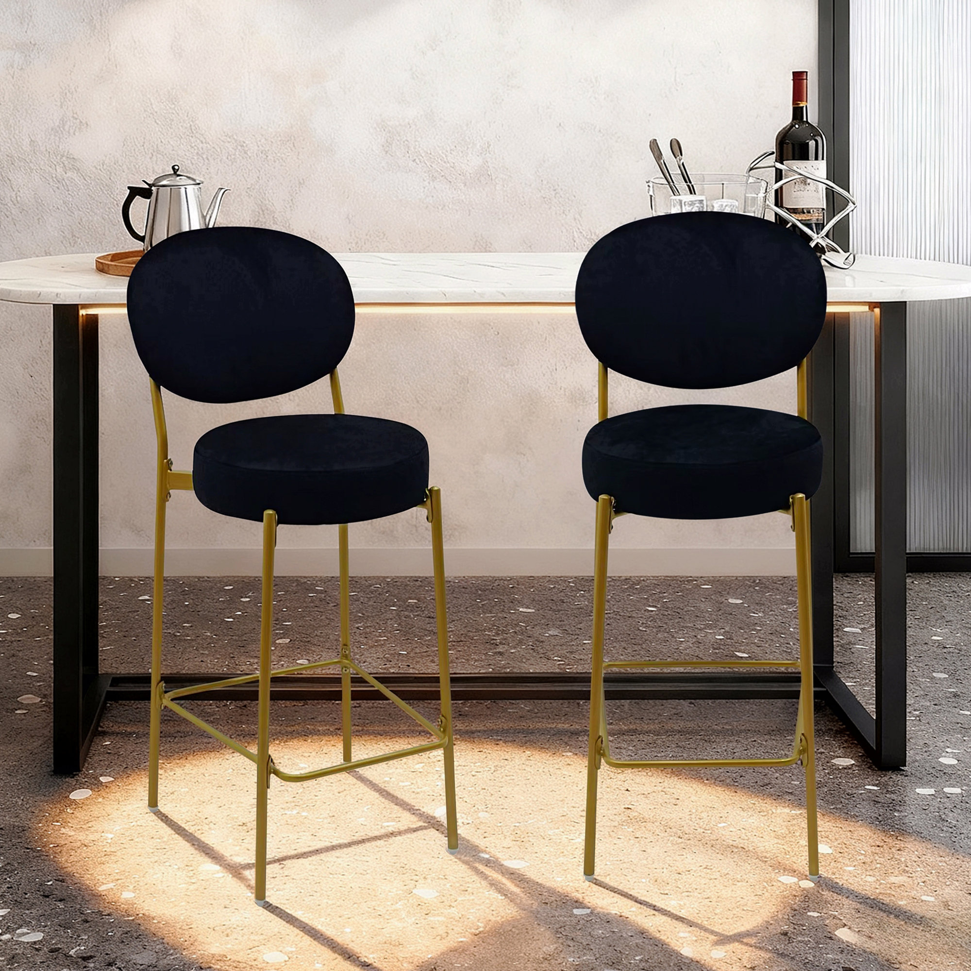 Ivy Bronx 2-Pack Modern Velvet Bar Stools With Gold Metal Legs Accent ...