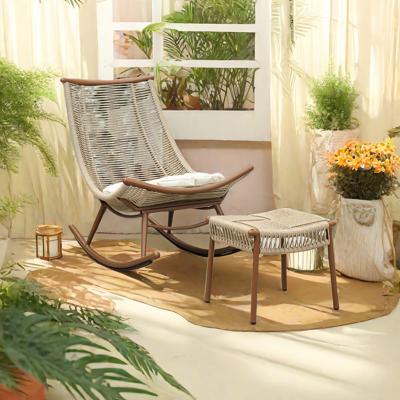 VIBORZ Modern Rattan Rocking Chair with Ottoman | Wayfair