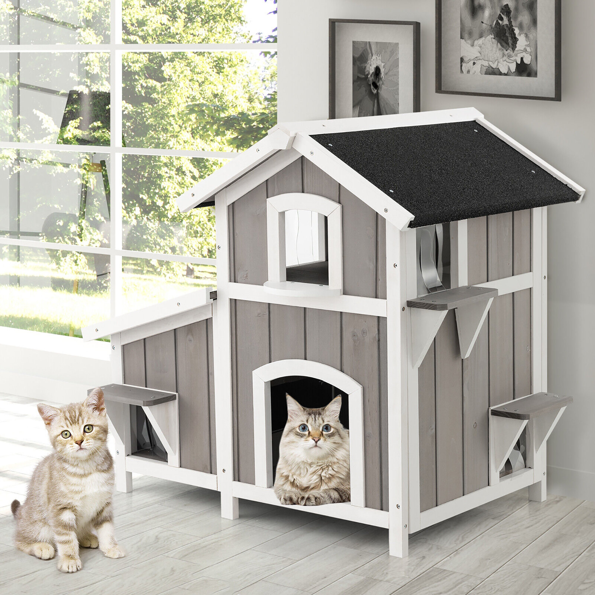Archie & Oscar™ Eastbourne Outdoor Feral Cat House 2-story Wooden Kitty ...