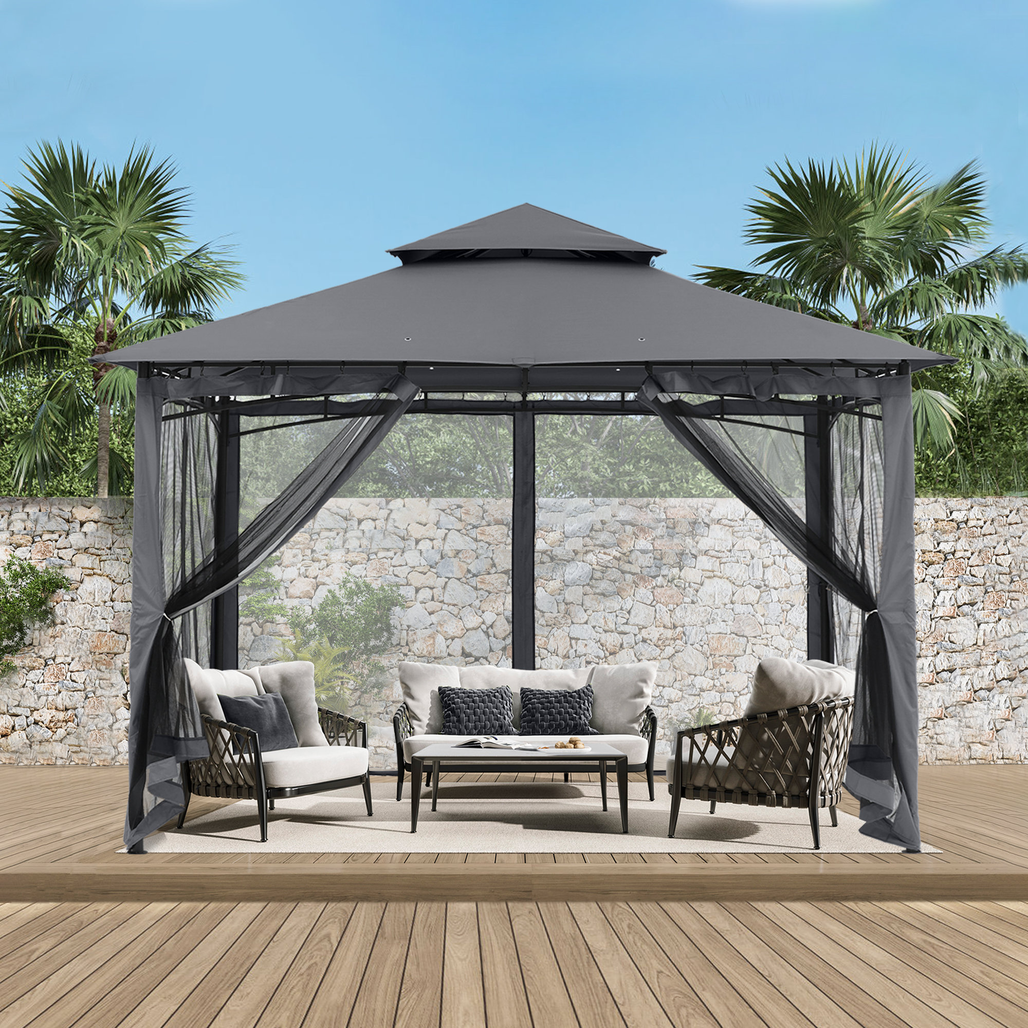 ABCCANOPY 9 Ft. W x 9 Ft. D Steel Patio The Soft Roof Gazebos & Reviews ...