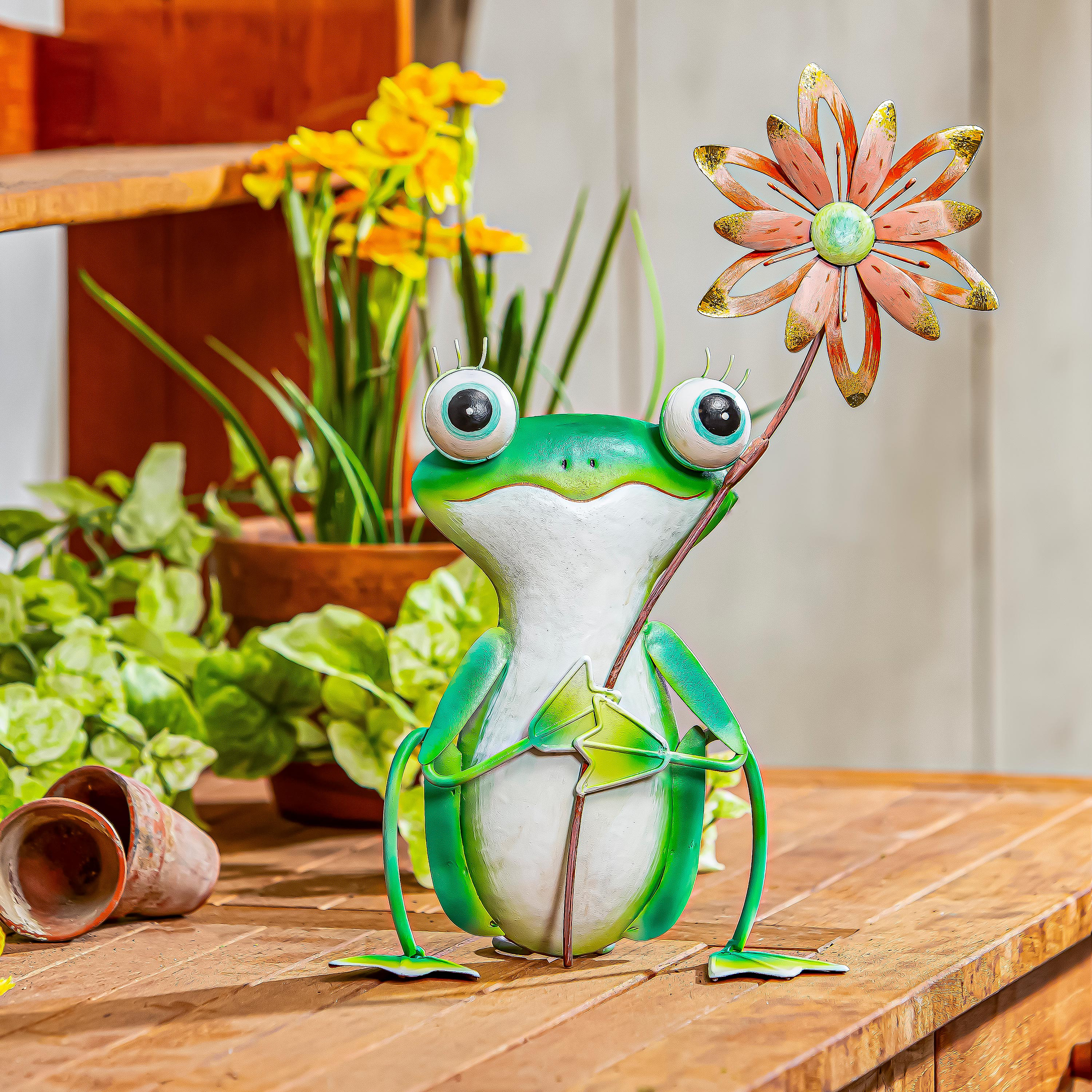 Dakota Fields Metal Frog With Colourful Flower Statue, 15"H - Wayfair ...