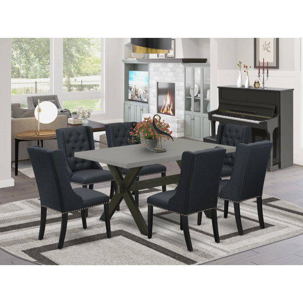 Winston Porter 7 Pc Dining Table Set - 6 Black Parsons Chair And Modern ...