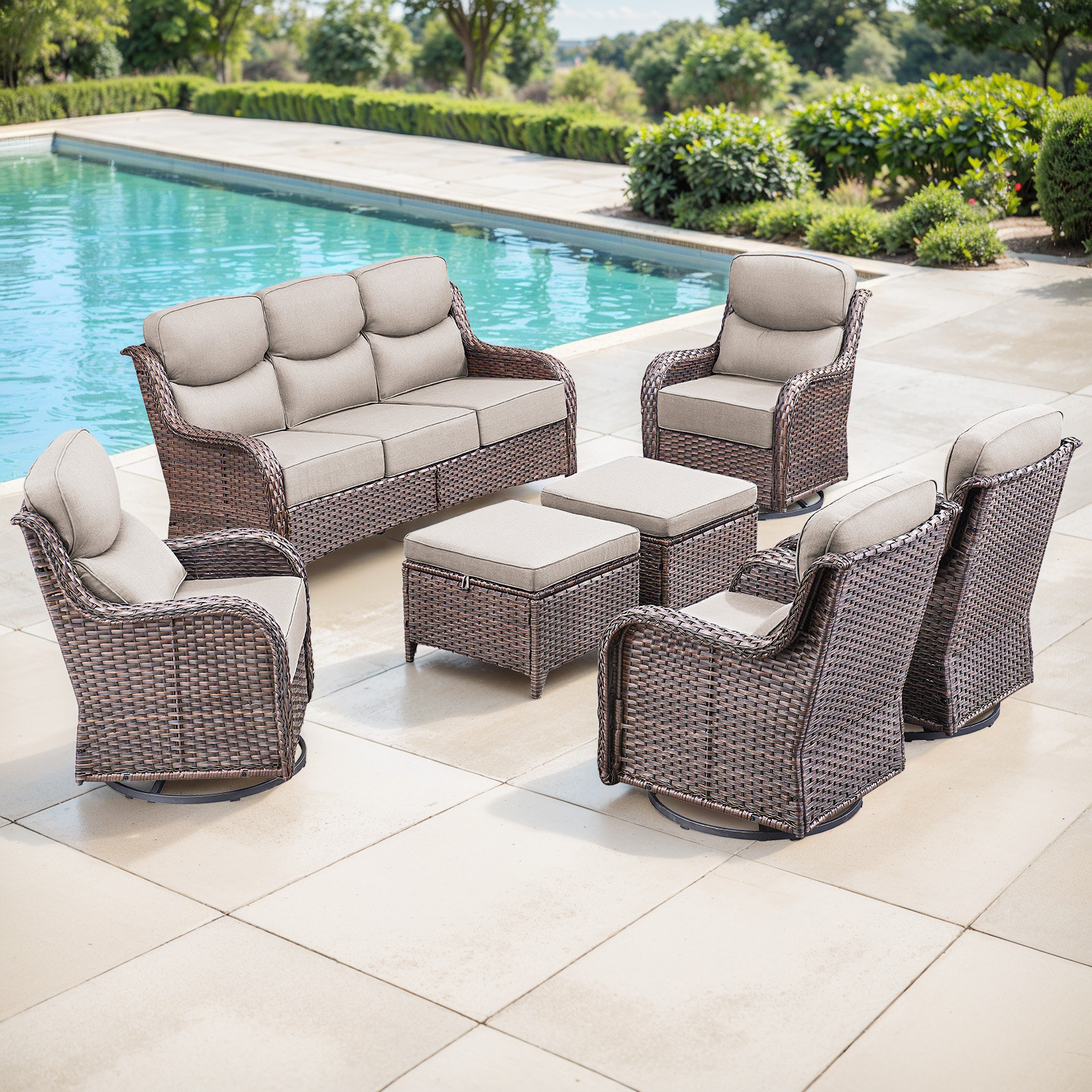 Lark Manor™ Abbey 7-Piece Patio Furniture Set With Swivel Glider Chairs ...