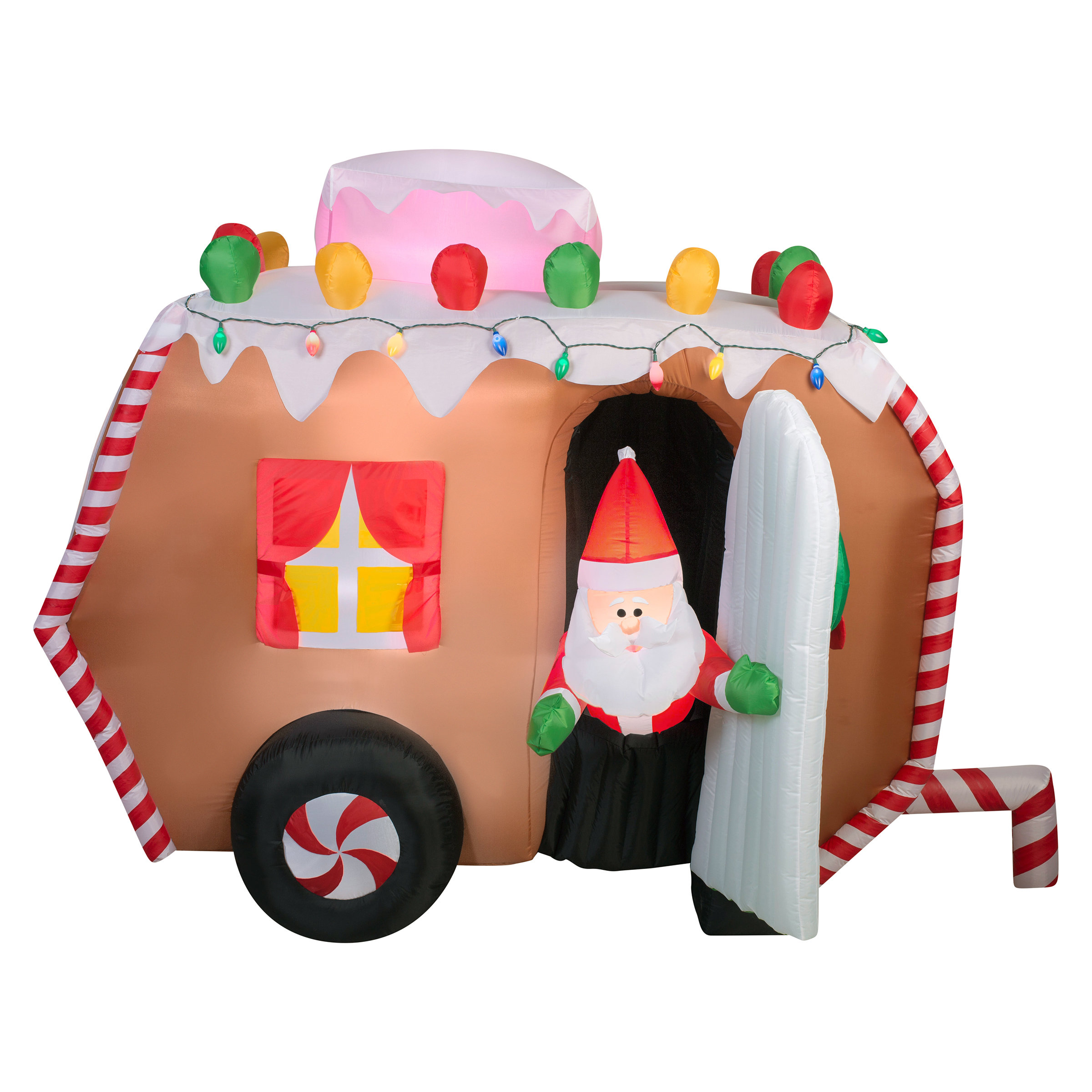 The Holiday Aisle® 7.5 ft. Inflatable Gingerbread Trailer with Santa ...