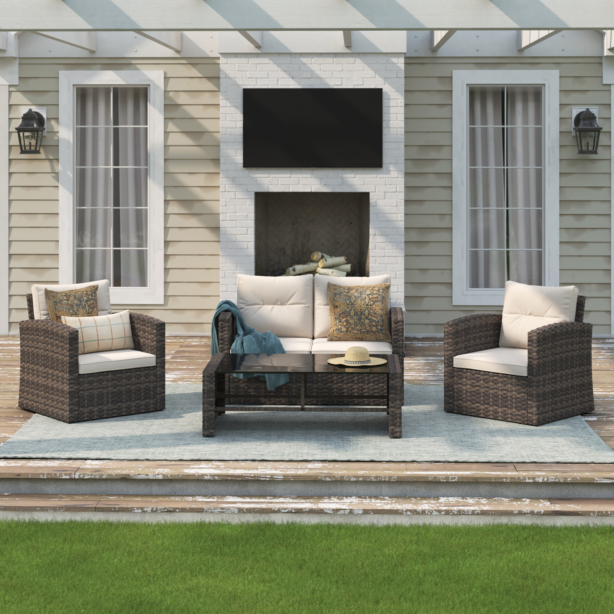Three Posts Holler 4 - Person Outdoor Seating Group with Cushions ...