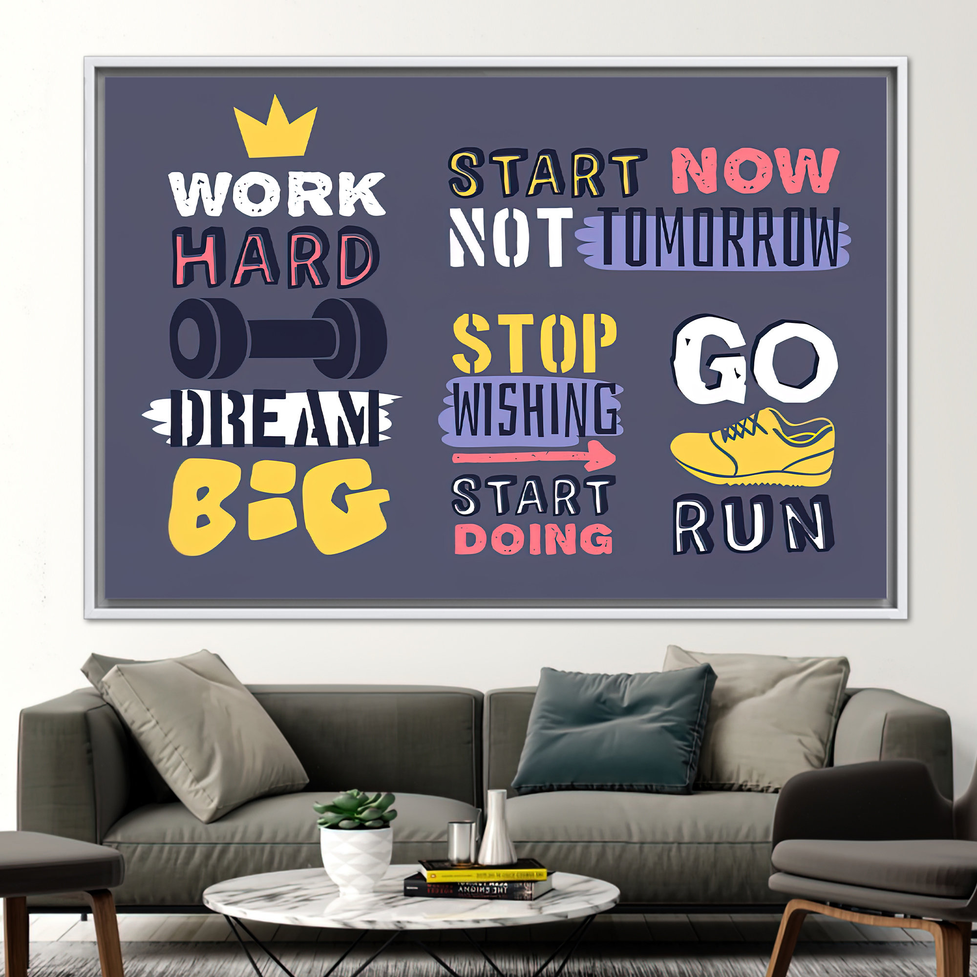 Trinx Work Hard, Quote Art Canvas, Success Wall Decor, Inspirational ...