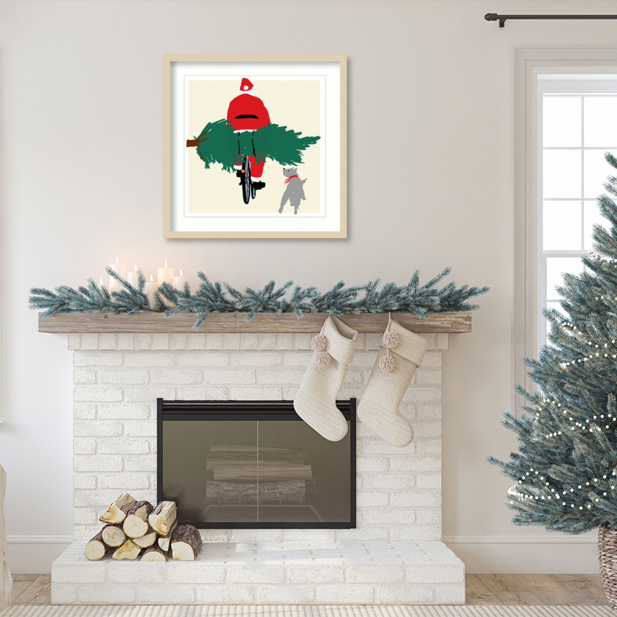 The Holiday Aisle® Jenny Frean Spruced Up Santa On Bicycle Framed On ...