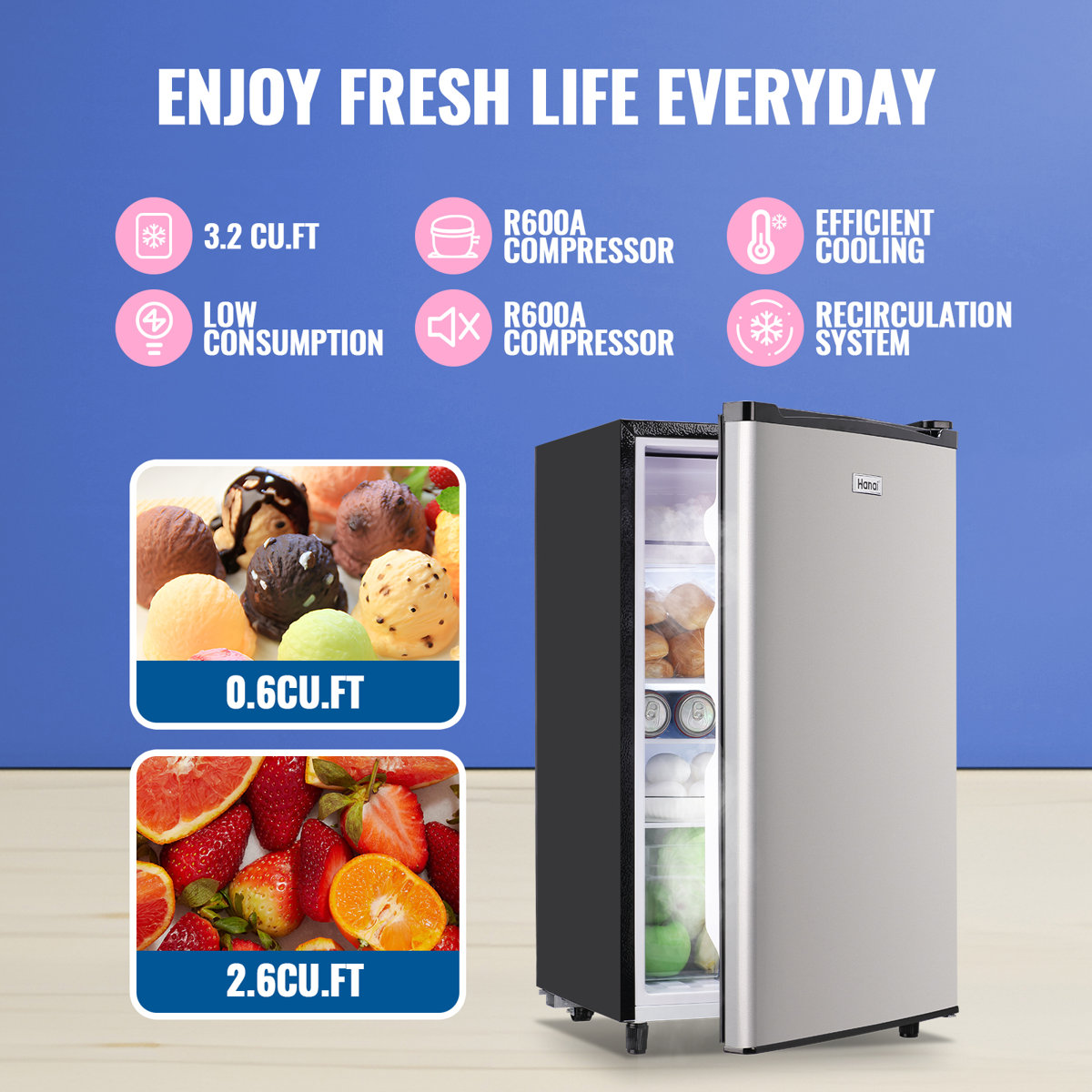 WANAI 3.2 Cubic Feet Mini Fridge Small Refrigerator for Dorm College ...