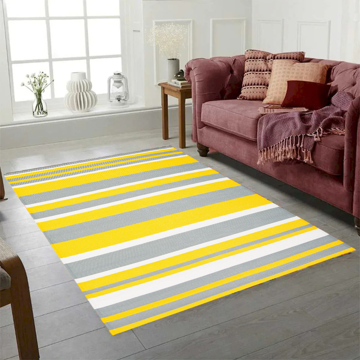 Latitude Run® Mackinaw Yellow;Gray And White Stripes Plastic Outdoor ...