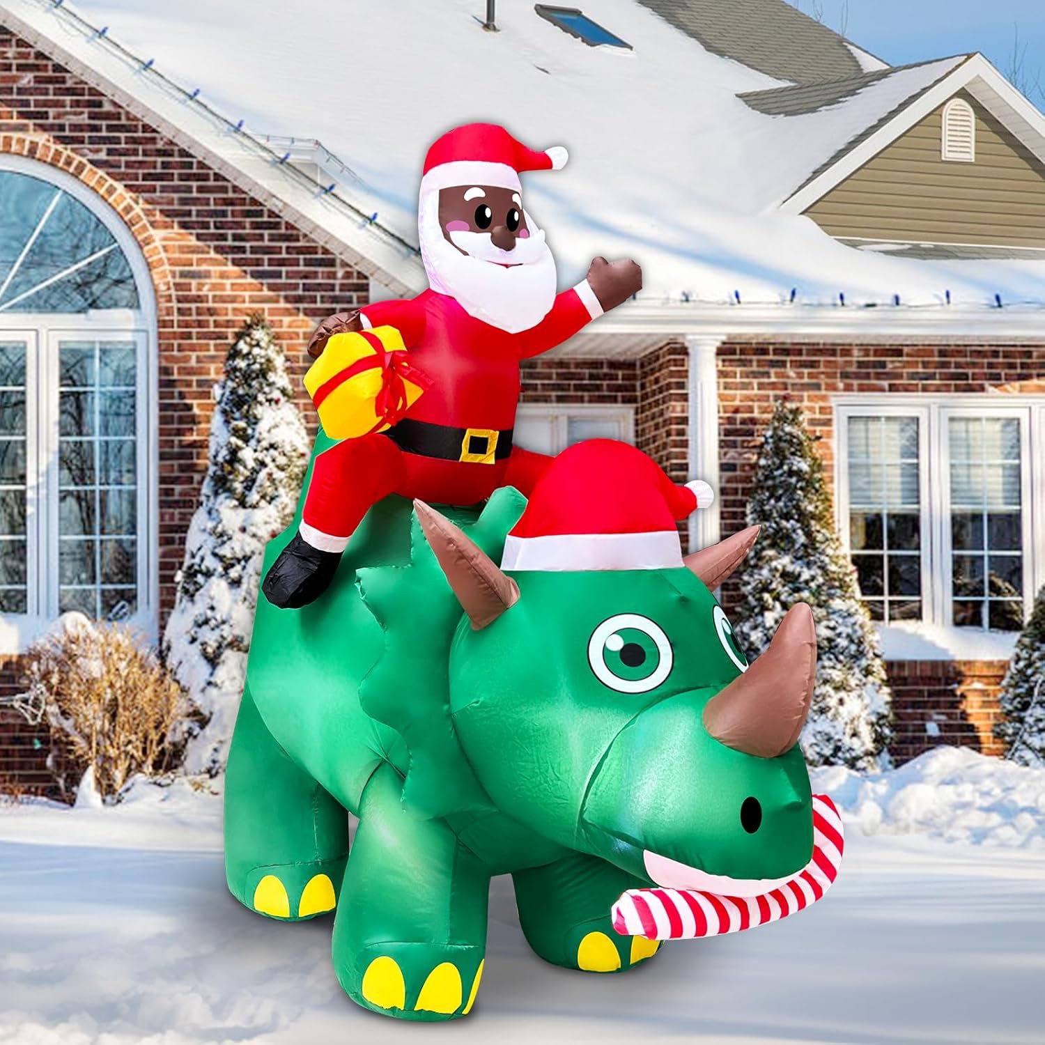 The Holiday Aisle® FT By 5FT Christmas Inflatables Black Santa Riding ...