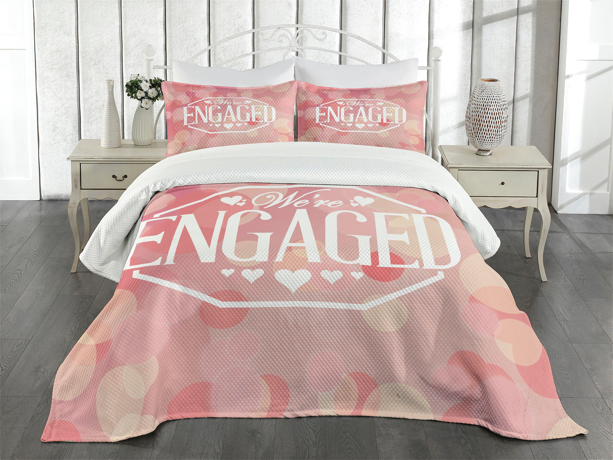 Ambesonne Abstract Bedspread Set 3 Pcs Engagement Card Queen Salmon ...