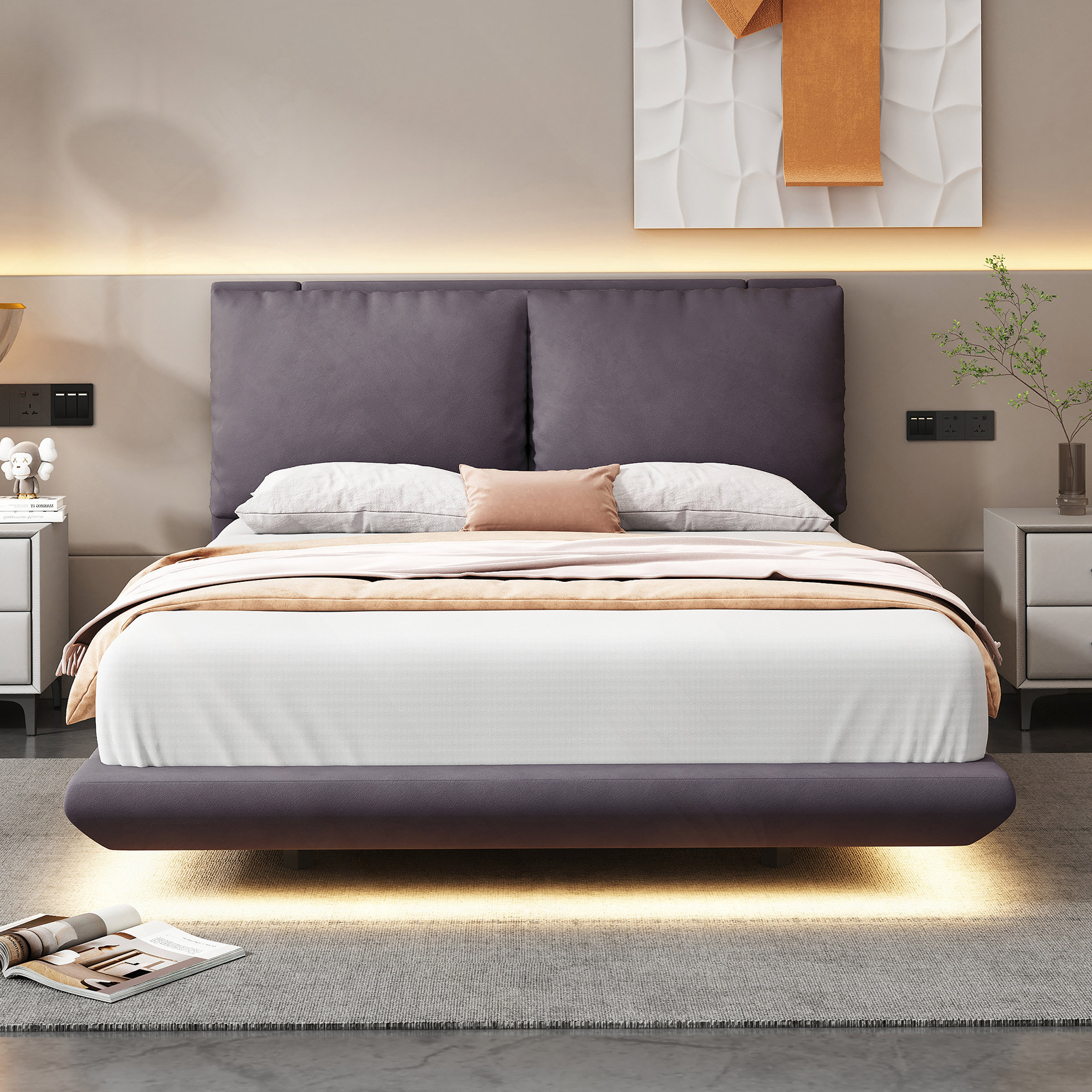 Latitude Run® Upholstered Platform Bed with Sensor Light, 2 sets of USB ...