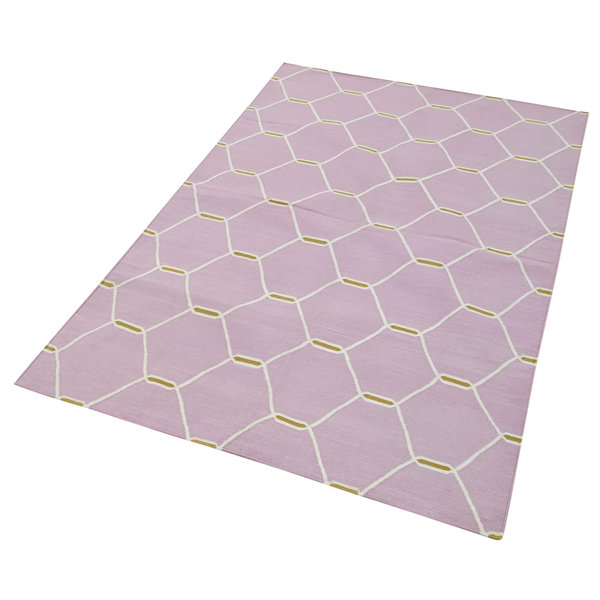 Ebern Designs Geometric Duri Purple Geometric Wool Handmade Area Rug ...