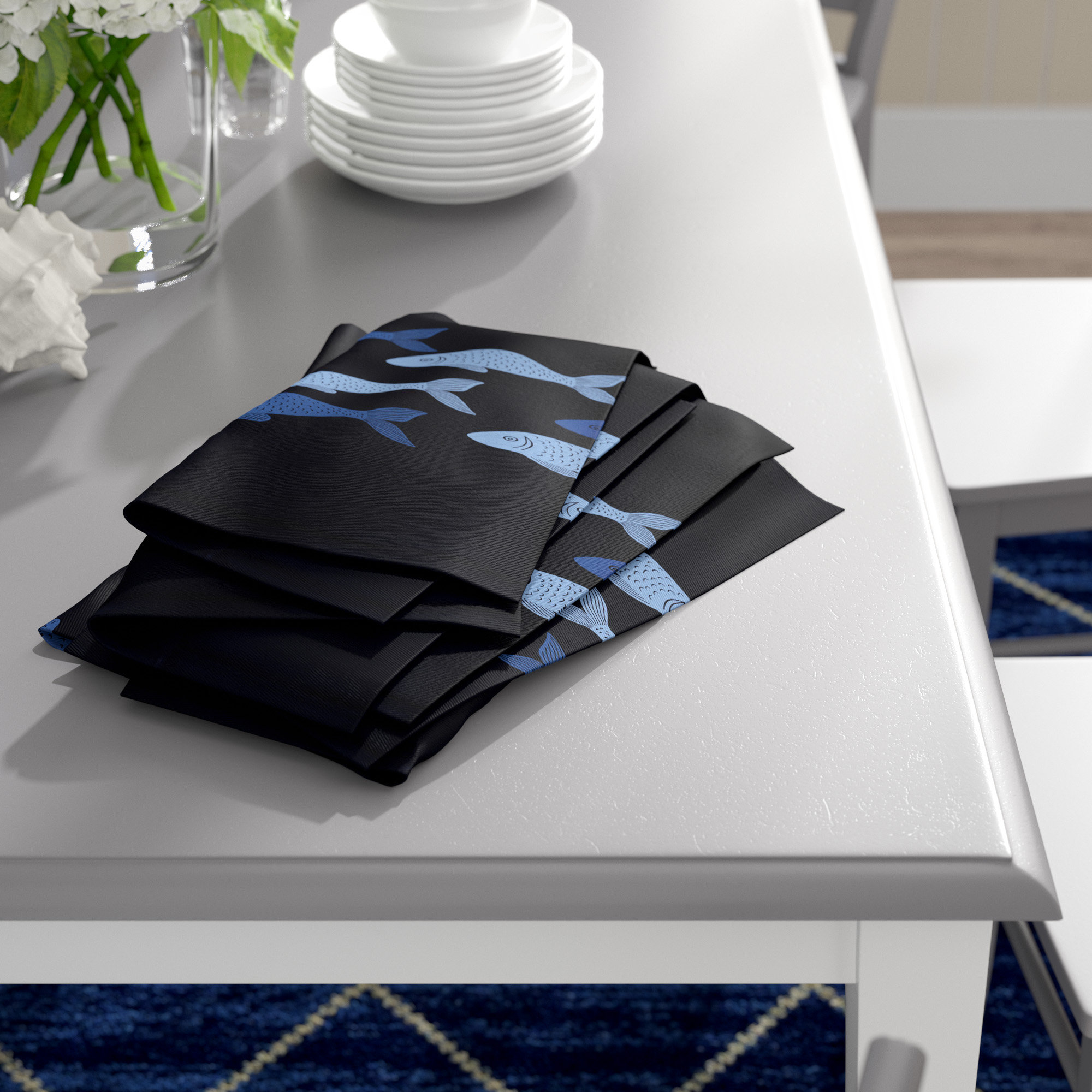 Beachcrest Home™ Eastbourne Fish Line Coastal 4 Piece Napkin Set | Wayfair