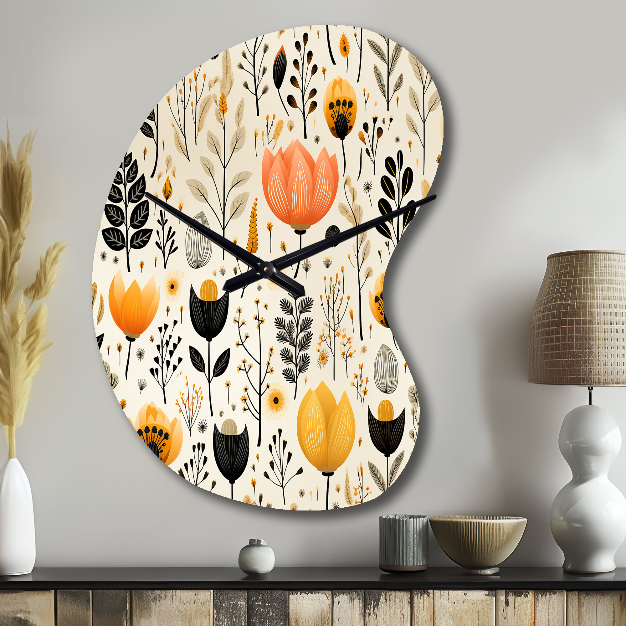 Design Art Beige Bohemian Bliss Floral Pattern - Floral Asymmetrical ...